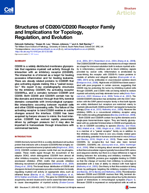 (PDF) Structures of CD200/CD200 Receptor Family and Implications for ...