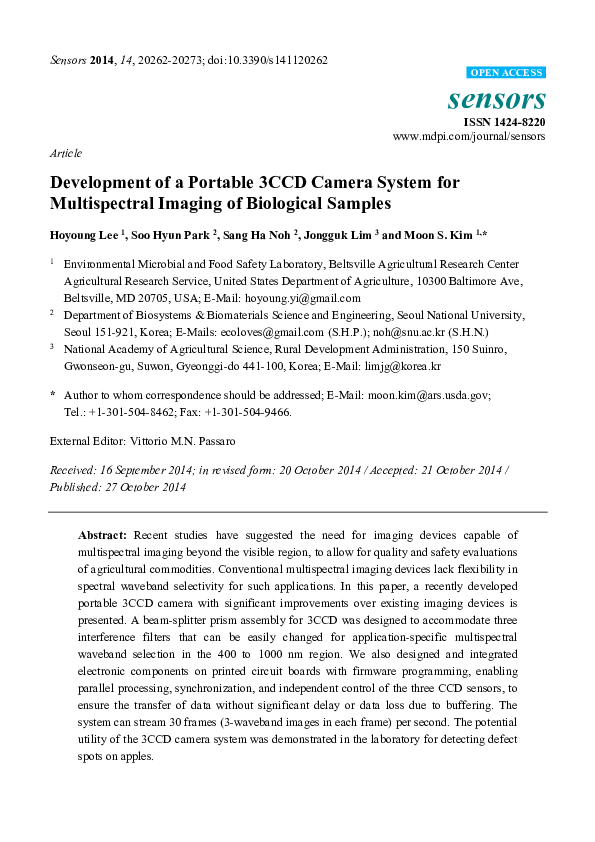 (PDF) Development of a Portable 3CCD Camera System for Multispectral ...
