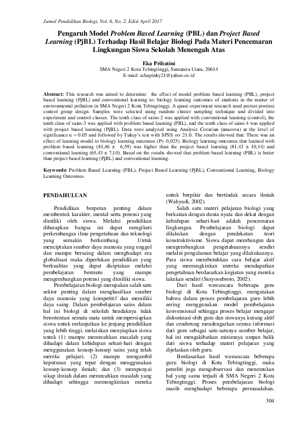 (PDF) Pengaruh Model Problem Based Learning (PBL) dan Project Based Learning (PjBL) Terhadap ...