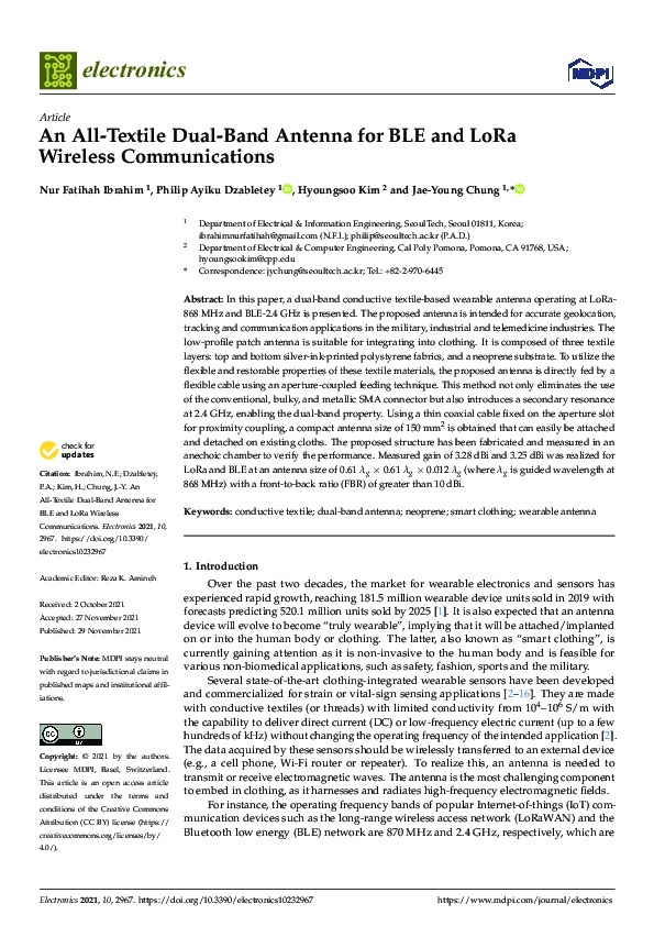 (PDF) An All-Textile Dual-Band Antenna for BLE and LoRa Wireless ...