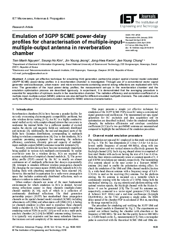 Pdf Emulation Of 3gpp Scme Power Delay Profiles For Characterisation Of Multiple Input 