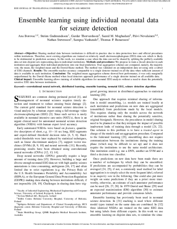 Pdf Ensemble Learning Using Individual Neonatal Data For Seizure