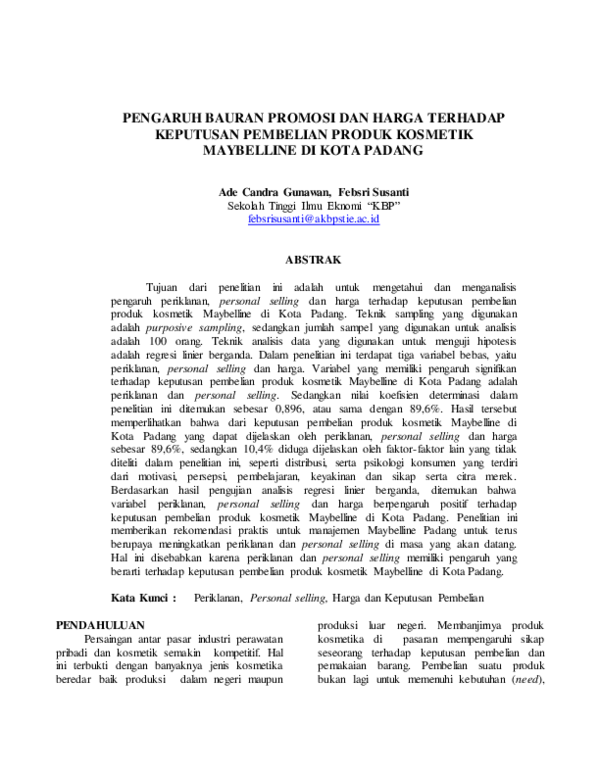 (PDF) Pengaruh Bauran Promosi Dan Harga Terhadap Keputusan Pembelian Produk Kosmetik Maybelline ...