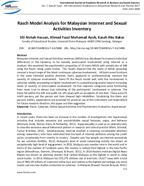 (PDF) Rasch Model Analysis for Malaysian Internet and Sexual Activities Inventory