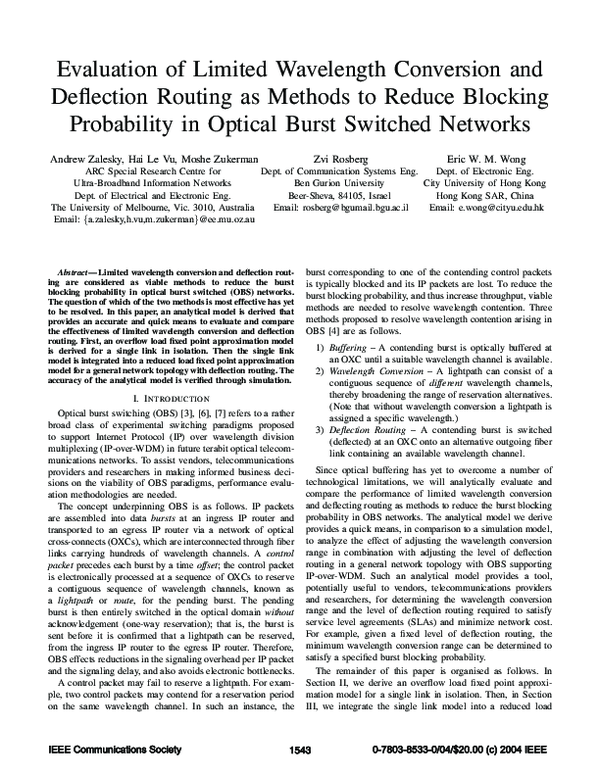 (PDF) Evaluation of limited wavelength conversion and deflection routing as methods to reduce ...