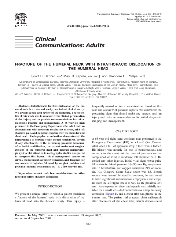 (PDF) Fracture of the Humeral Neck with Intrathoracic Dislocation of ...