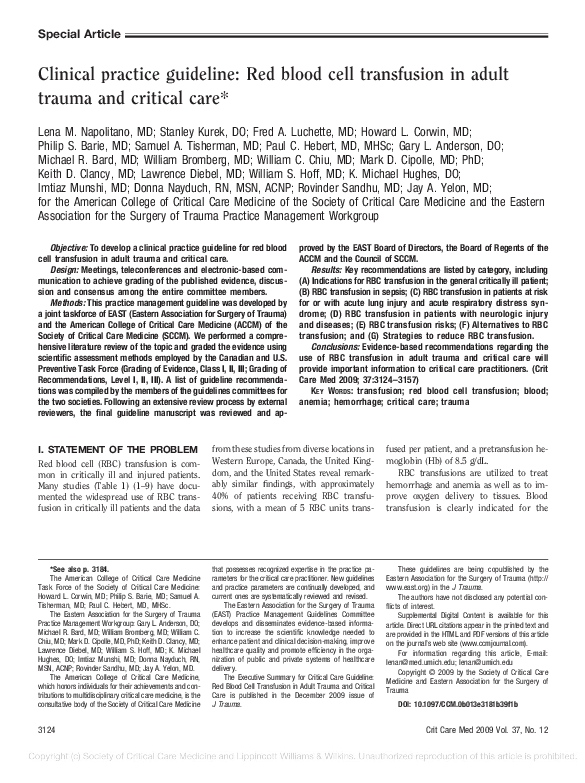 (PDF) Clinical practice guideline: Red blood cell transfusion in adult ...