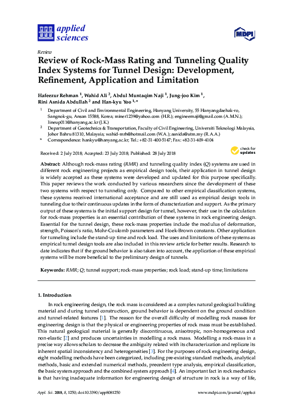(PDF) Review of Rock-Mass Rating and Tunneling Quality Index Systems for Tunnel Design ...