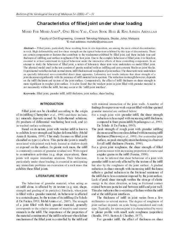(PDF) Characteristics of filled joint under shear loading