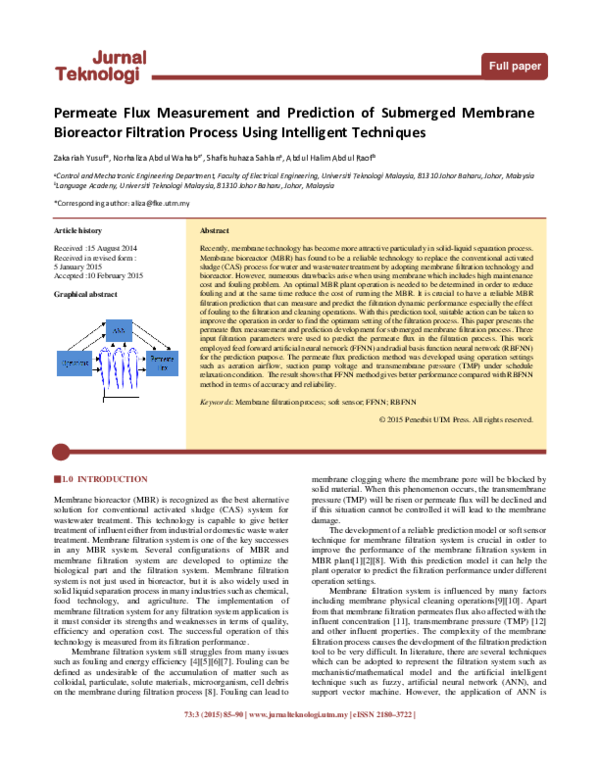(PDF) Permeate Flux Measurement and Prediction of Submerged Membrane ...