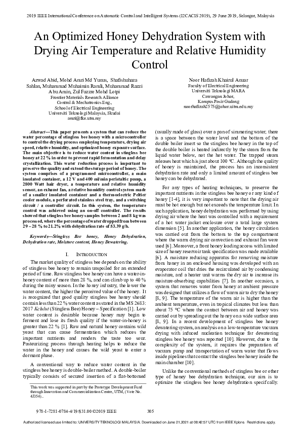 (PDF) An Optimized Honey Dehydration System with Drying Air Temperature ...
