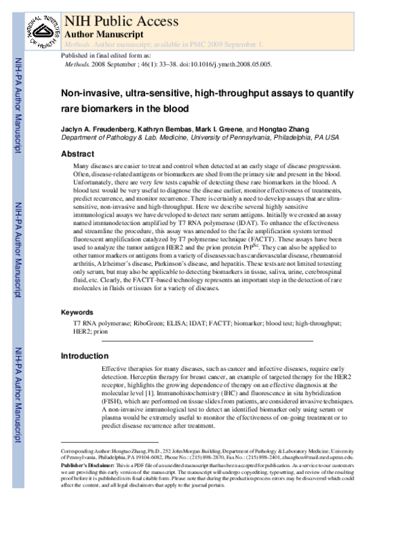 (PDF) Non-invasive, ultra-sensitive, high-throughput assays to quantify ...