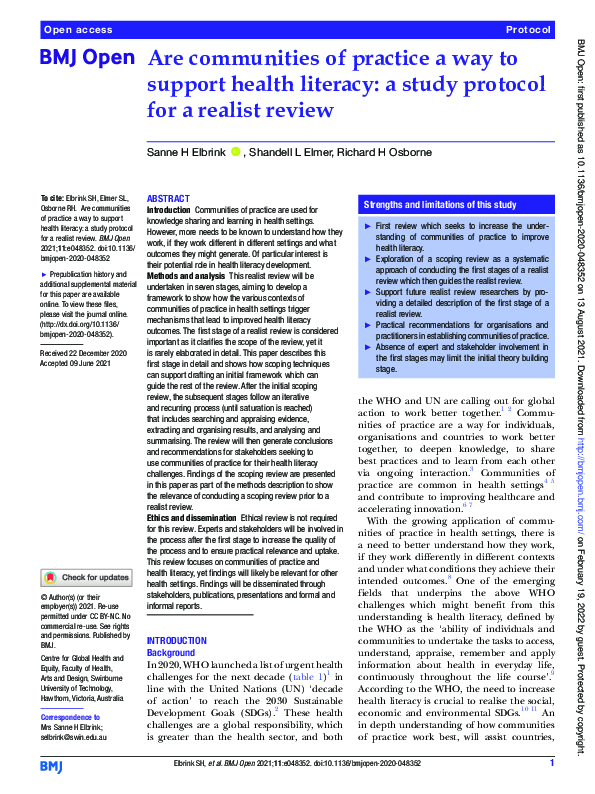 (PDF) Are communities of practice a way to support health literacy: a ...