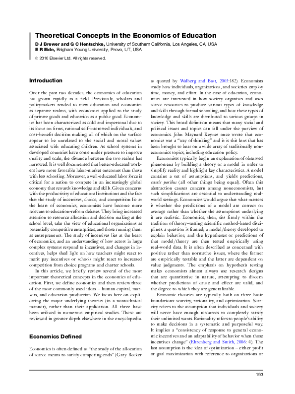 (PDF) Theoretical Concepts in the Economics of Education