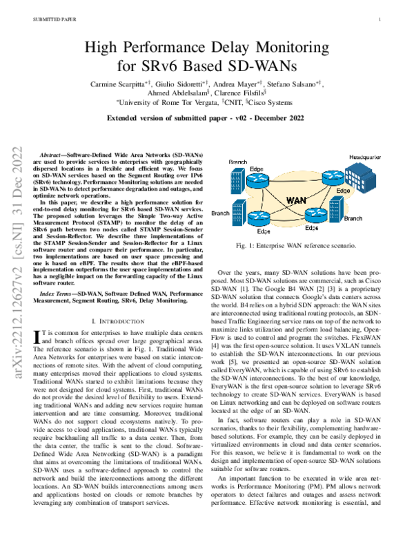 (PDF) High Performance Delay Monitoring for SRv6 Based SD-WANs
