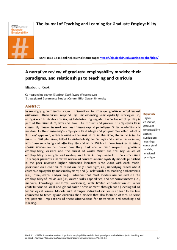 (PDF) A narrative review of graduate employability models: their ...