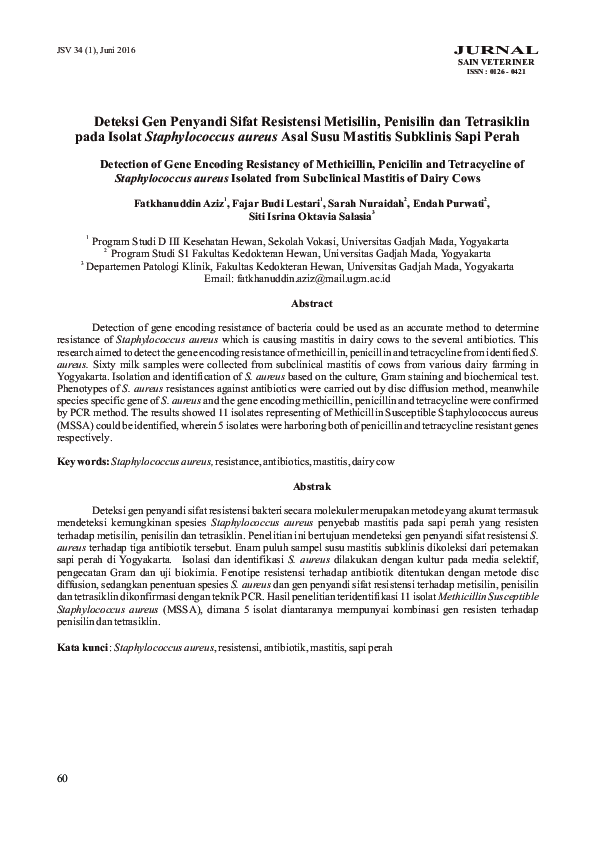 (PDF) Deteksi Gen Penyandi Sifat Resistensi Metisilin, Penisilin dan ...