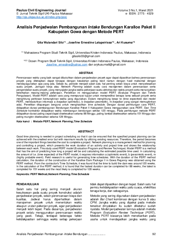 (PDF) Analisis Penjadwalan Pembangunan Intake Bendungan Karalloe Paket ...