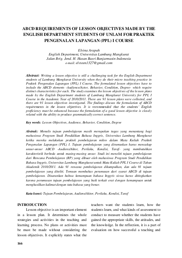 (PDF) Evaluating ABCD Objectives in English Lesson Plans