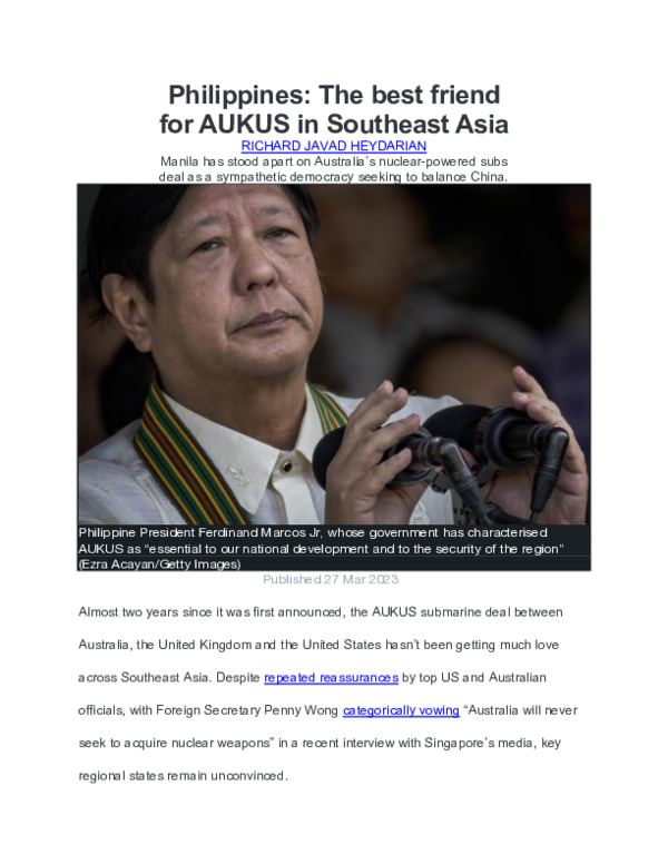 (PDF) AUKUS, ASEAN and the Philippines - Lowy Institute Paper