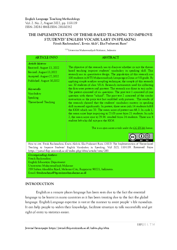 (PDF) The Implementation of Theme-Based Teaching to Improve Students ...