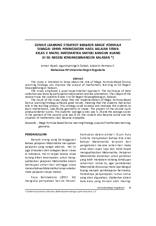 (PDF) Genius Learning Strategy Berbasis Magic Formulasebagai Upaya Peningkatan Hasil Belajar ...