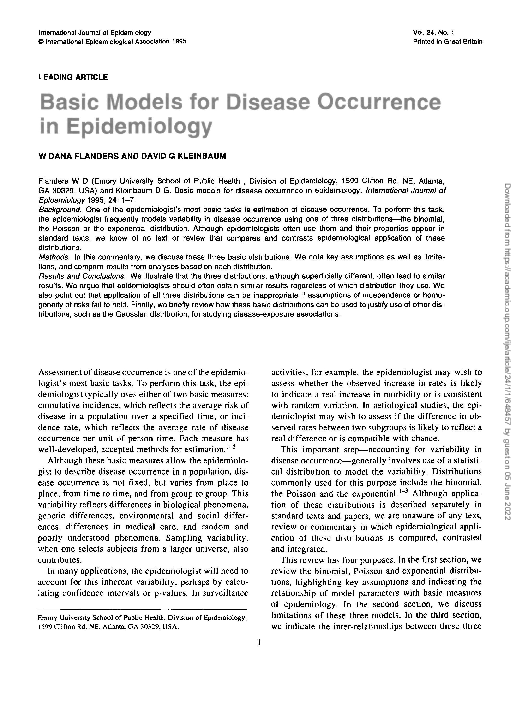 (PDF) Basic Models for Disease Occurrence in Epidemiology