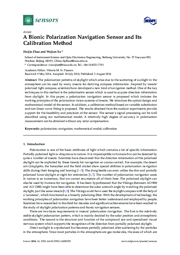 (PDF) A Bionic Polarization Navigation Sensor and Its Calibration Method