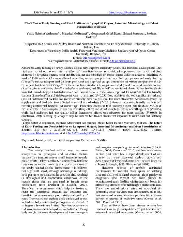 (PDF) The Effect of Early Feeding and Feed Additives on Lymphoid Organs ...
