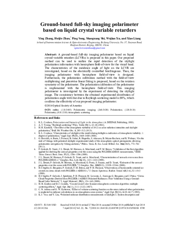 (PDF) Ground-based full-sky imaging polarimeter based on liquid crystal ...