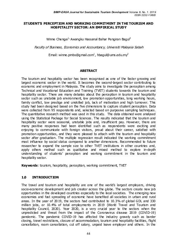 (PDF) Student’s Perception and Working Commitment in the Tourism and Hospitality Sector: An ...