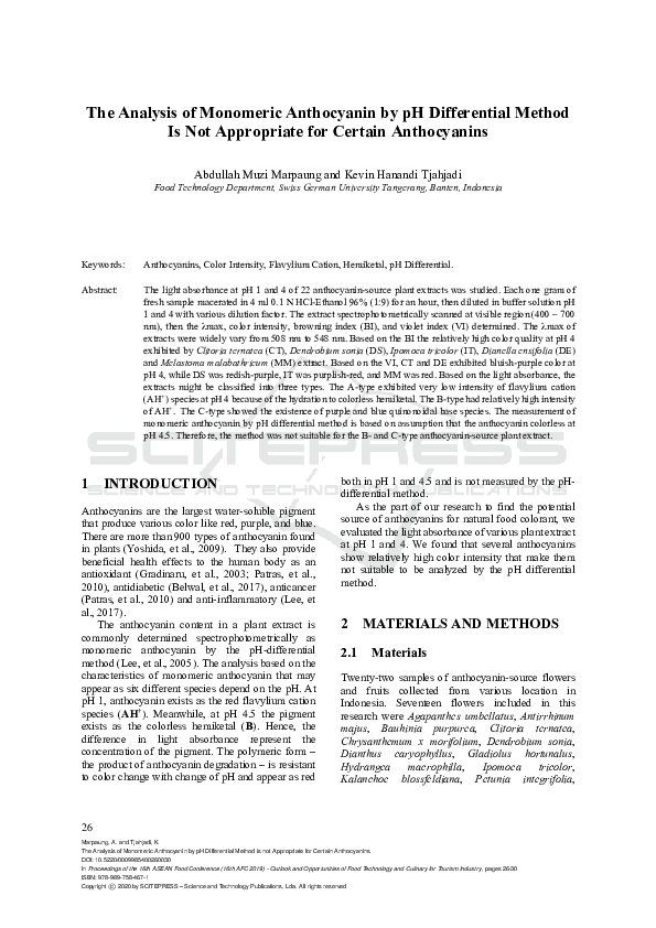 (PDF) The Analysis of Monomeric Anthocyanin by pH Differential Method ...
