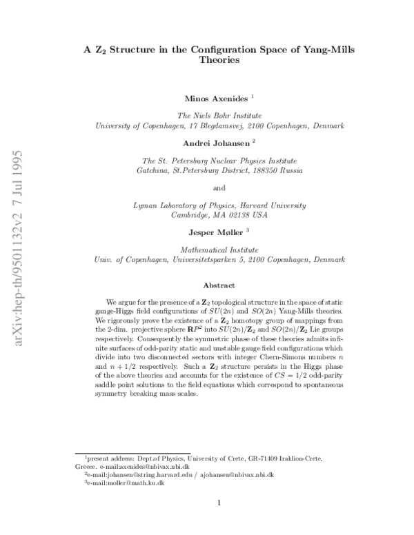 (PDF) A Z2 structure in the configuration space of Yang–Mills theories | minos axenides ...