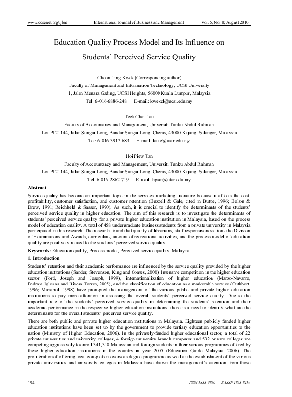 (PDF) Education Quality Process Model and Its Influence on Students ...