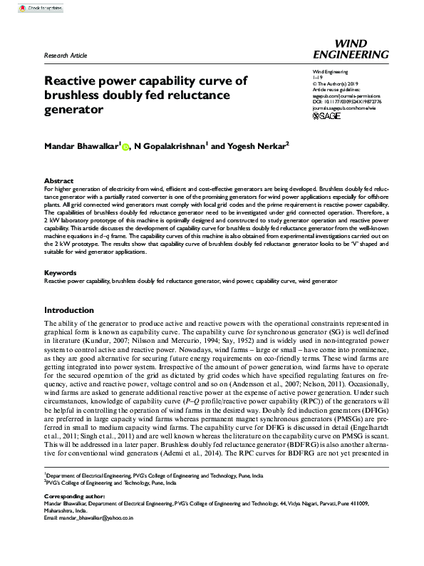 (PDF) Reactive power capability curve of brushless doubly fed reluctance generator