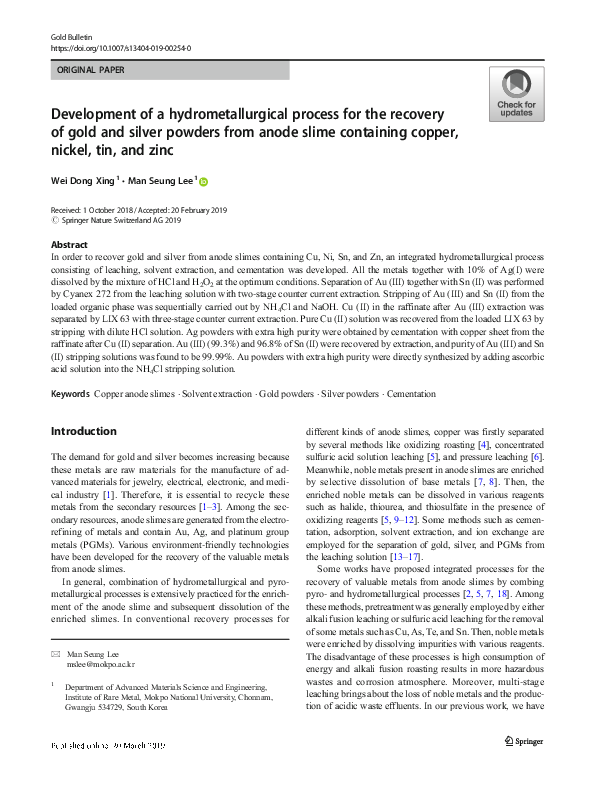 (PDF) Development of a hydrometallurgical process for the recovery of calcium molybdate and ...