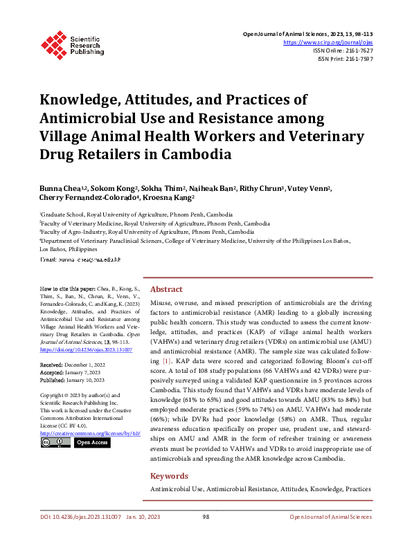 (PDF) Knowledge, Attitudes, and Practices of Antimicrobial Use and Resistance among Village ...