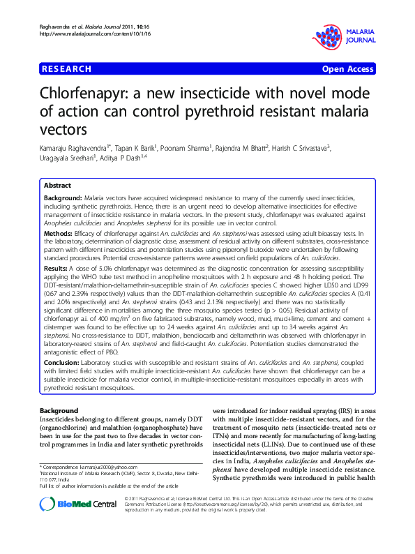 (PDF) Chlorfenapyr: a new insecticide with novel mode of action can ...