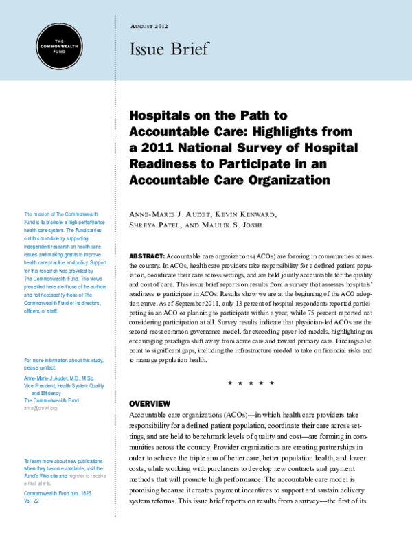 (PDF) Hospitals on the path to accountable care: highlights from a 2011 ...