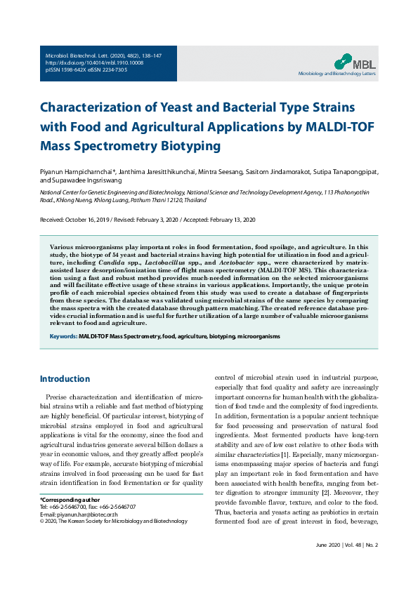 (PDF) Characterization of Yeast and Bacterial Type Strains with Food and Agricultural ...