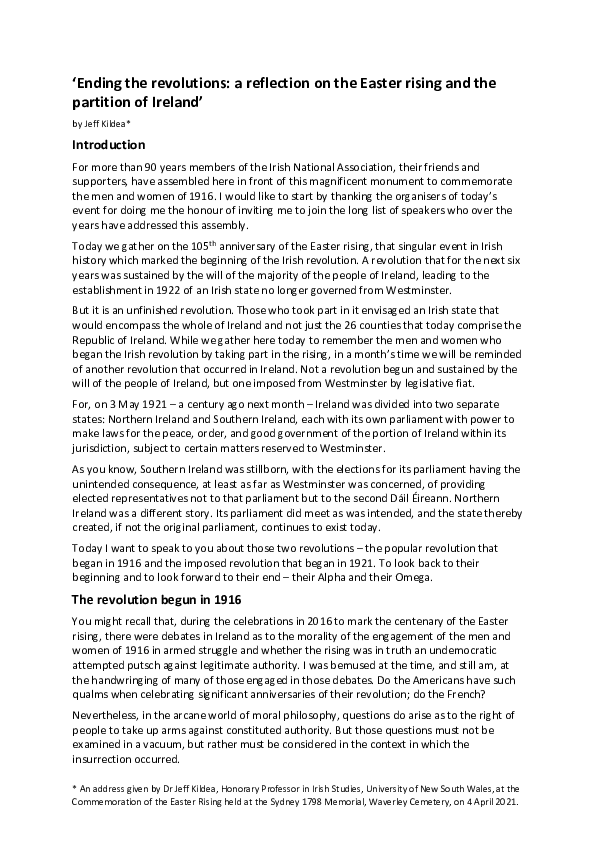 (PDF) 'Ending the revolutions: a reflection on the Easter rising and ...