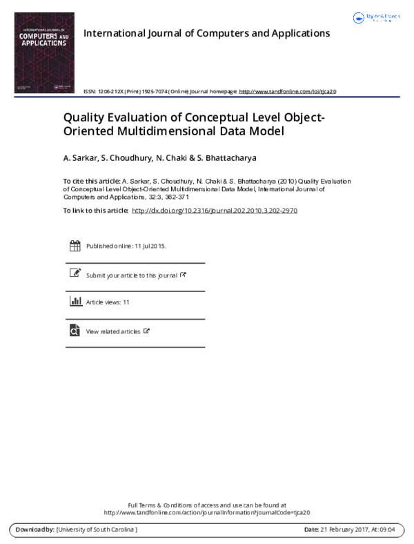 Pdf Quality Evaluation Of Conceptual Level Object Oriented Multidimensional Data Model