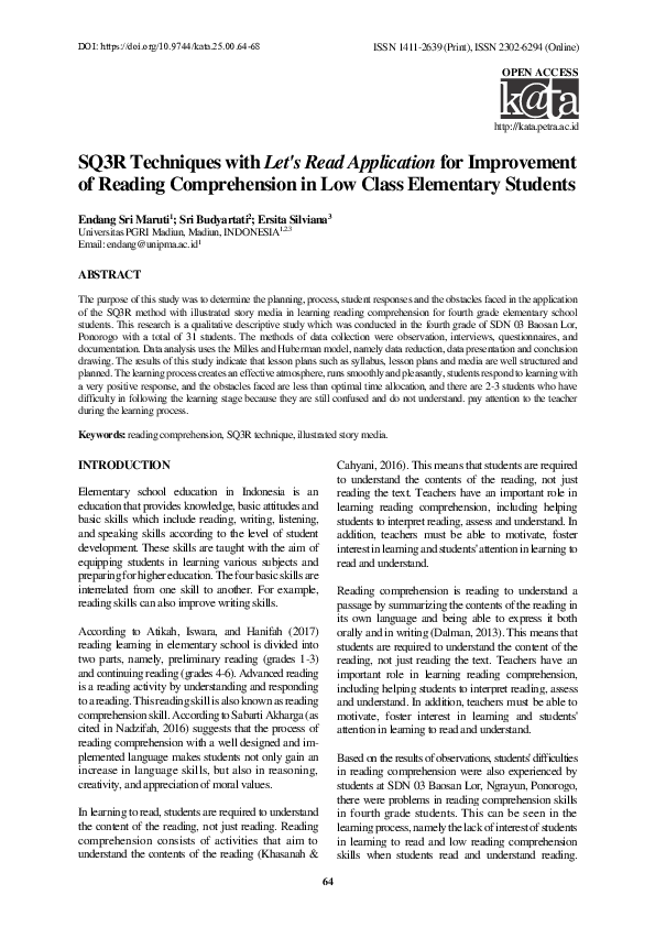 (PDF) SQ3R Techniques with Let's Read Application for Improvement of Reading Comprehension in ...