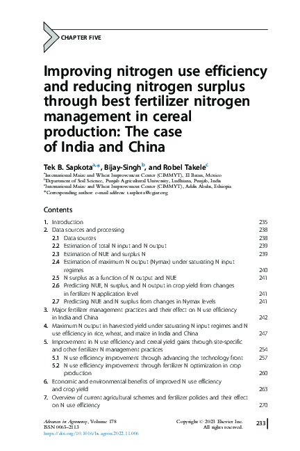 (PDF) Improving nitrogen use efficiency and reducing nitrogen surplus through best fertilizer ...
