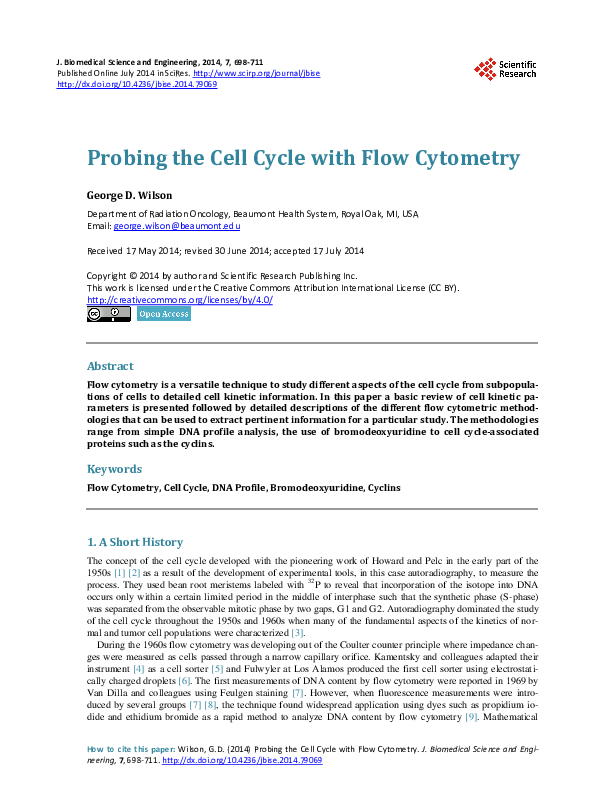 (PDF) Probing the Cell Cycle with Flow Cytometry