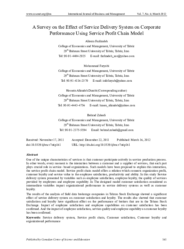 (PDF) A Survey on the Effect of Service Delivery System on Corporate ...