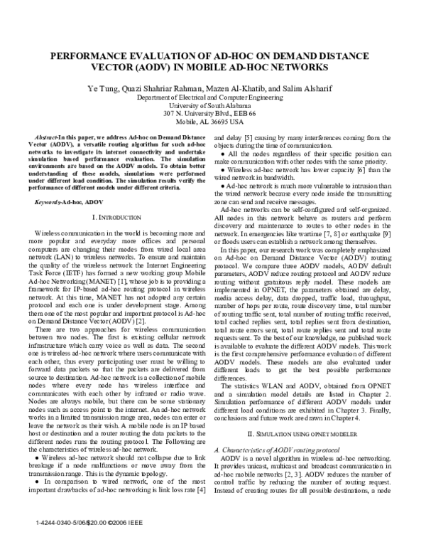 Pdf Performance Evaluation Of Ad Hoc On Demand Distance Vector Aodv