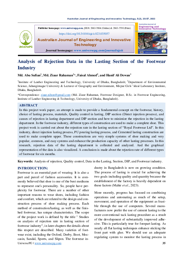 (PDF) Analysis of Rejection Data in the Lasting Section of the Footwear ...