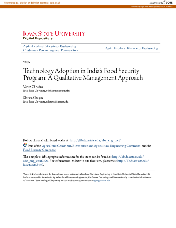 (PDF) Technology Adoption in India’s Food Security Program: A ...