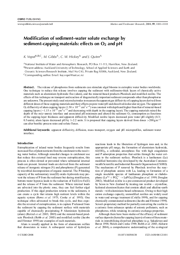 (PDF) Modification of sediment - water solute exchange by sediment ...